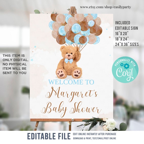 Editable Teddy Bear Baby Shower Welcome Sign, Bear Themed Baby Shower ...