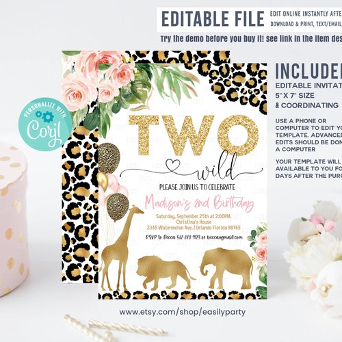 Editable Two Wild Leopard Print Jungle Birthday Party - Etsy