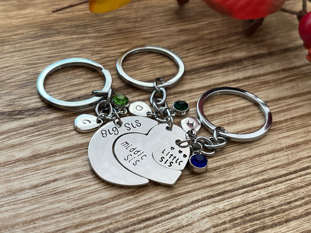 Custom 3 Sisters Keychain, Big Sis Mid Sis Lil Sis Keychain, Big Sister ...