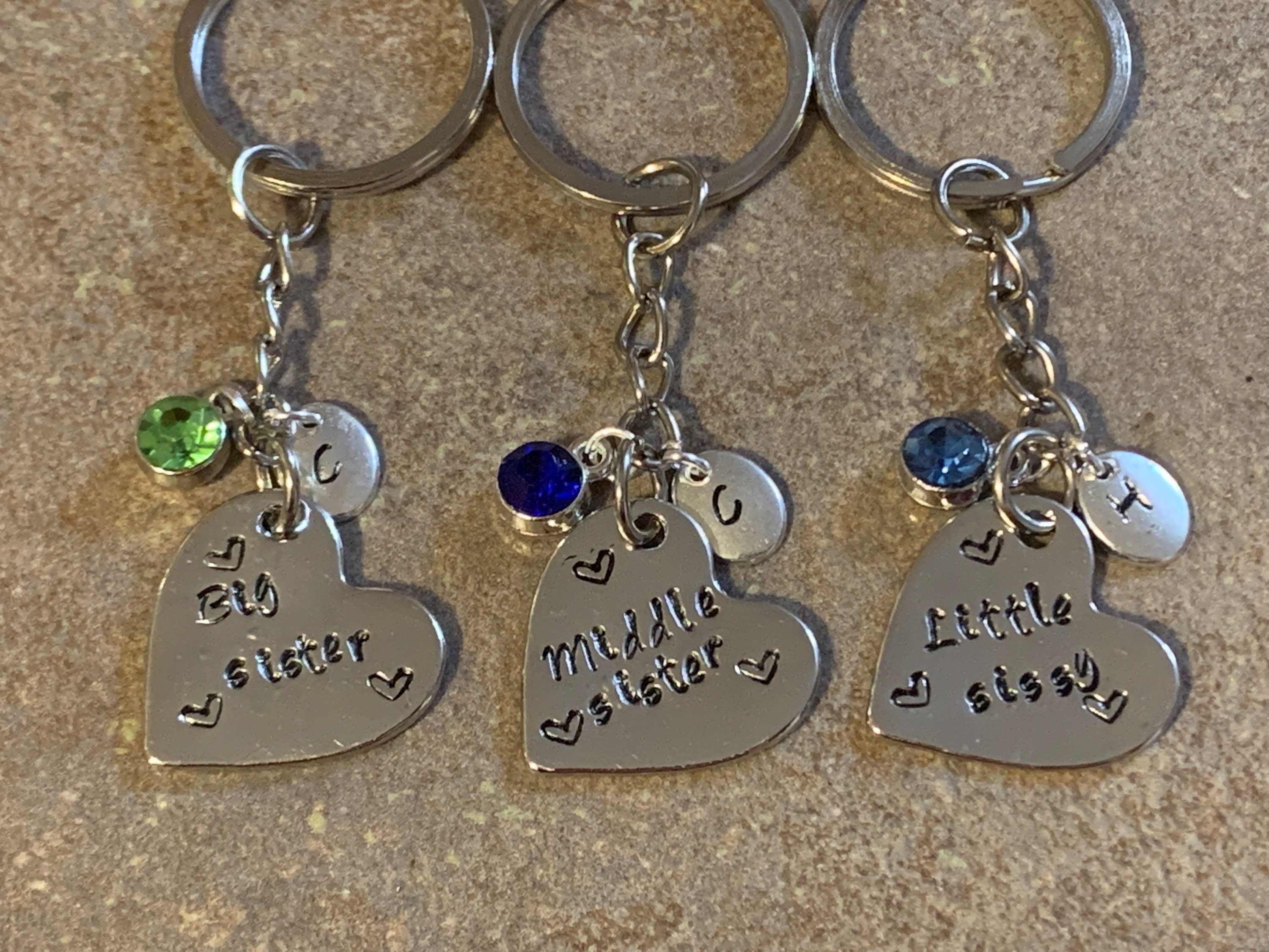 Custom Hand Stamped Heart Keychain Personalized Silver Plated Keychain ...