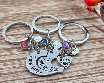 3 Sisters Keychain, Sister Birthday Gift, Big Sis Mid Sis Lil Sis ...