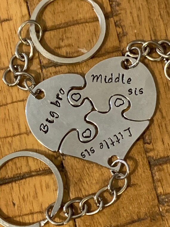 Customize Hand Stamp Heart Puzzle Keychain Set Personalized - Etsy