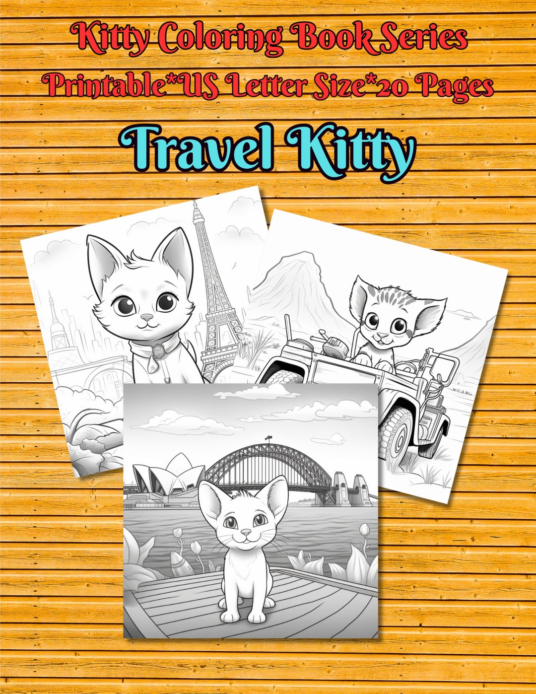 Travel Kitty Coloring Book, 20 PDF Pages, Instant Download, Kitty ...