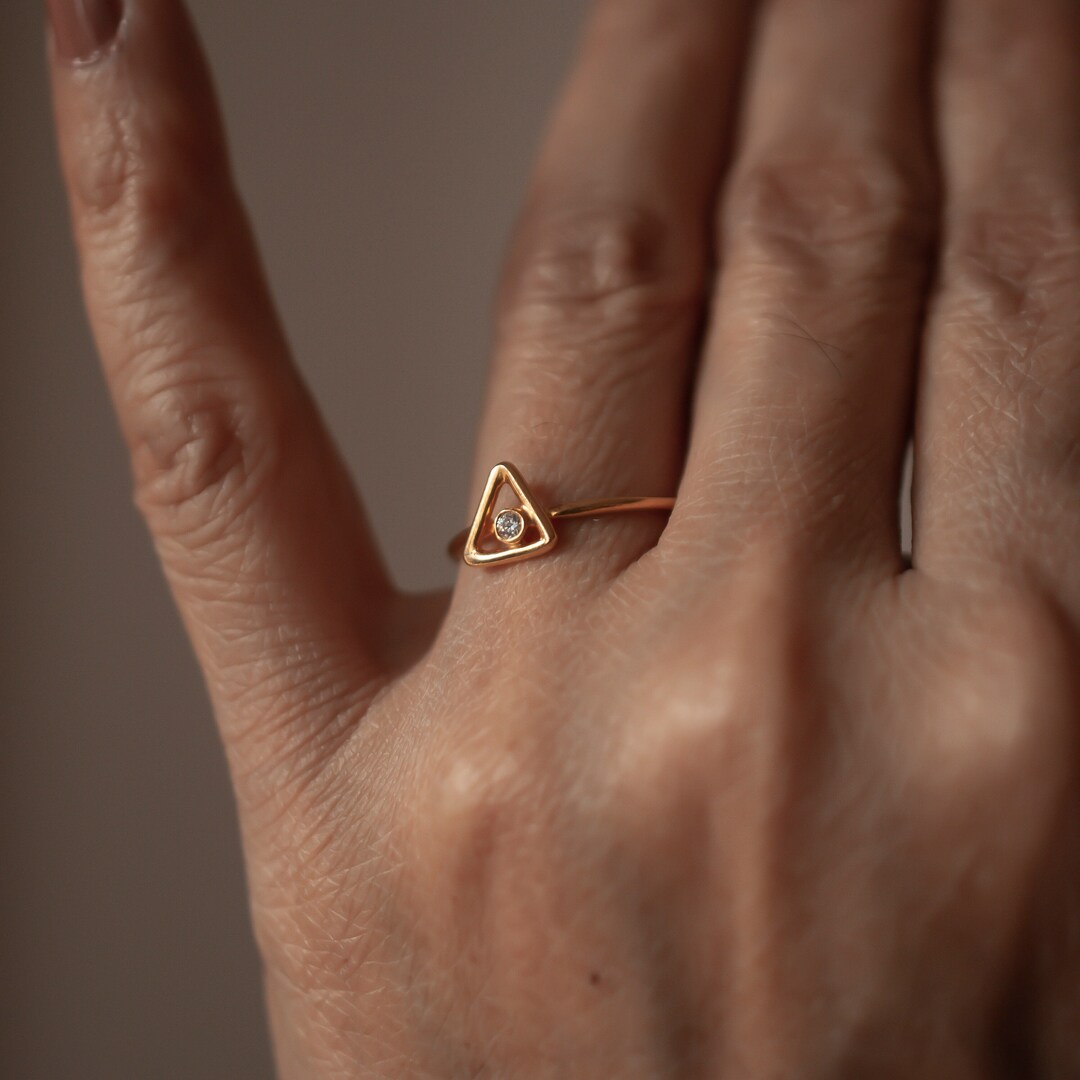 Gold Wire Triangle Ring, 14k Gold Anniversary Ring, Natural Diamond ...
