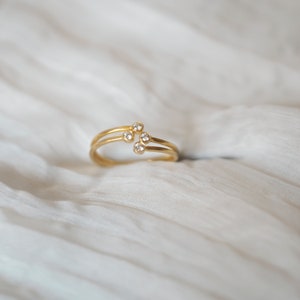 Open Four Diamond Solid Gold Engagement Ring, Dainty Gold Promise Ring ...