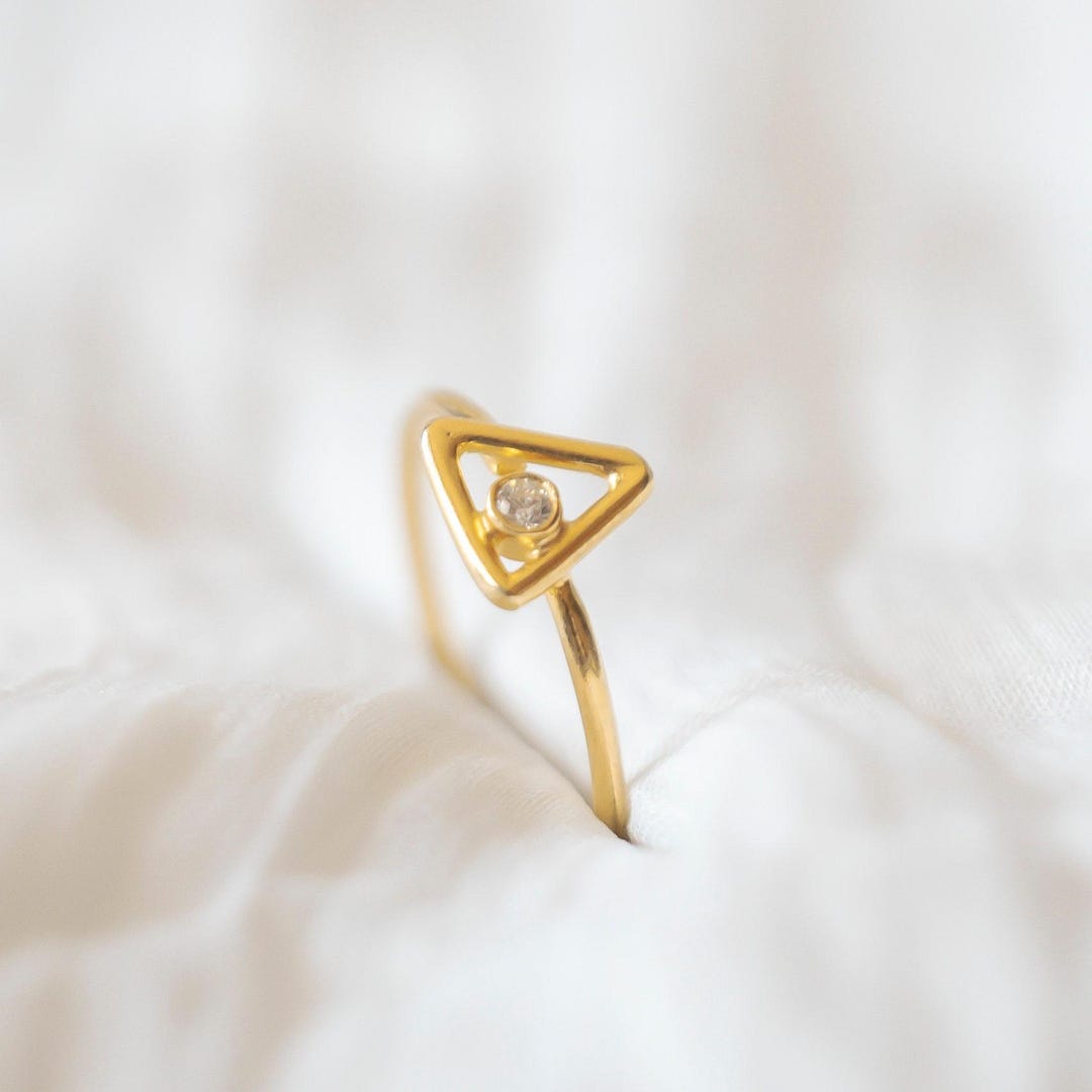Gold Triangle Gemstone Ring • Minimalist Geometric Jewelry • Handmade ...