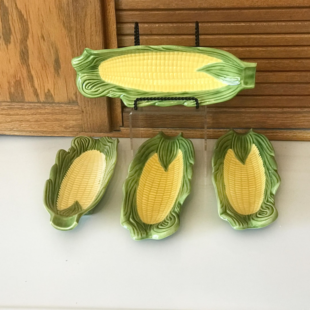 Vintage Corn on the Cob Serving Plates - Set of 4 - Handpainted - Corn ...