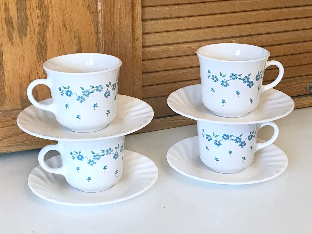 Vintage Corelle Forget Me Not Cup and Saucer Set Set of 4 Excellent ...