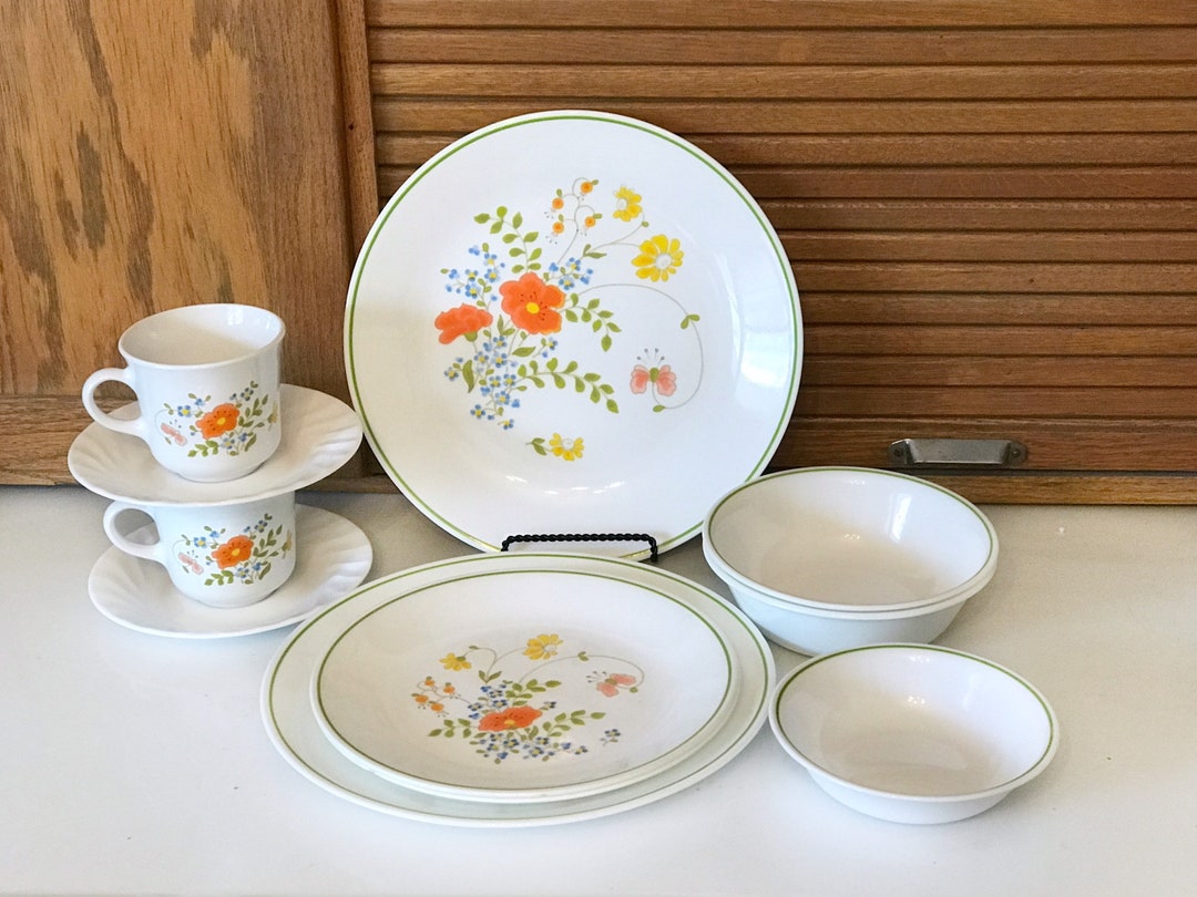 Vintage Corelle Dinner Set for 2 Wildflower Dishes 12 Pieces Corelle ...