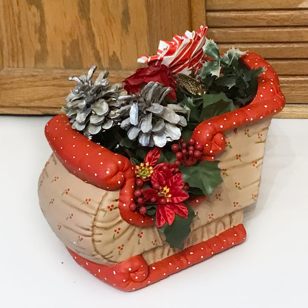 Vintage Ceramic Kimple Santa's Sled - Large Size - Hand Painted - Holly ...
