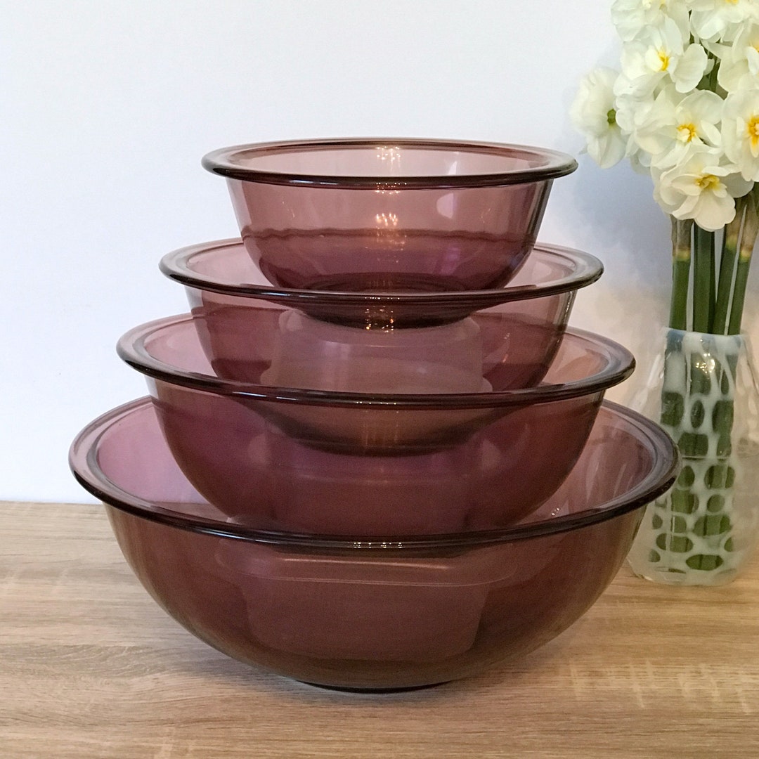 Vintage Pyrex Cranberry Glass Mixing Bowl Set - Set of 4 - Pyrex ...