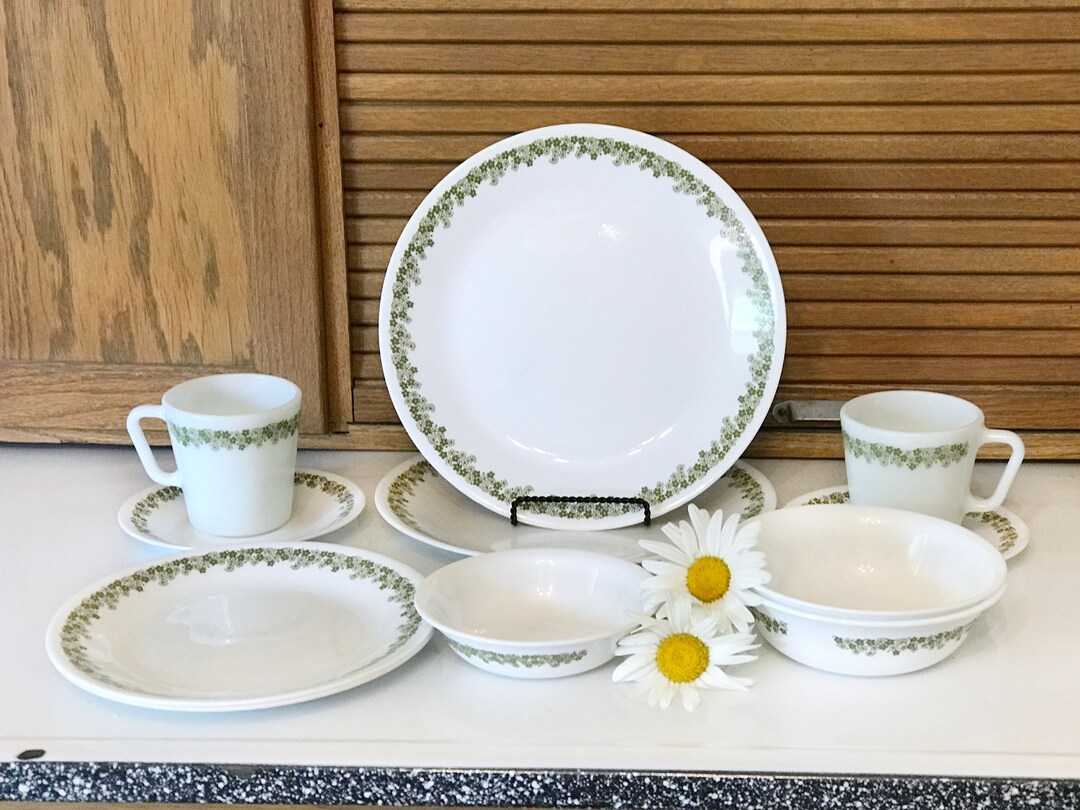 Vintage Corelle Spring Blossom Green Dinner Set for 2 11 Pieces Corelle ...