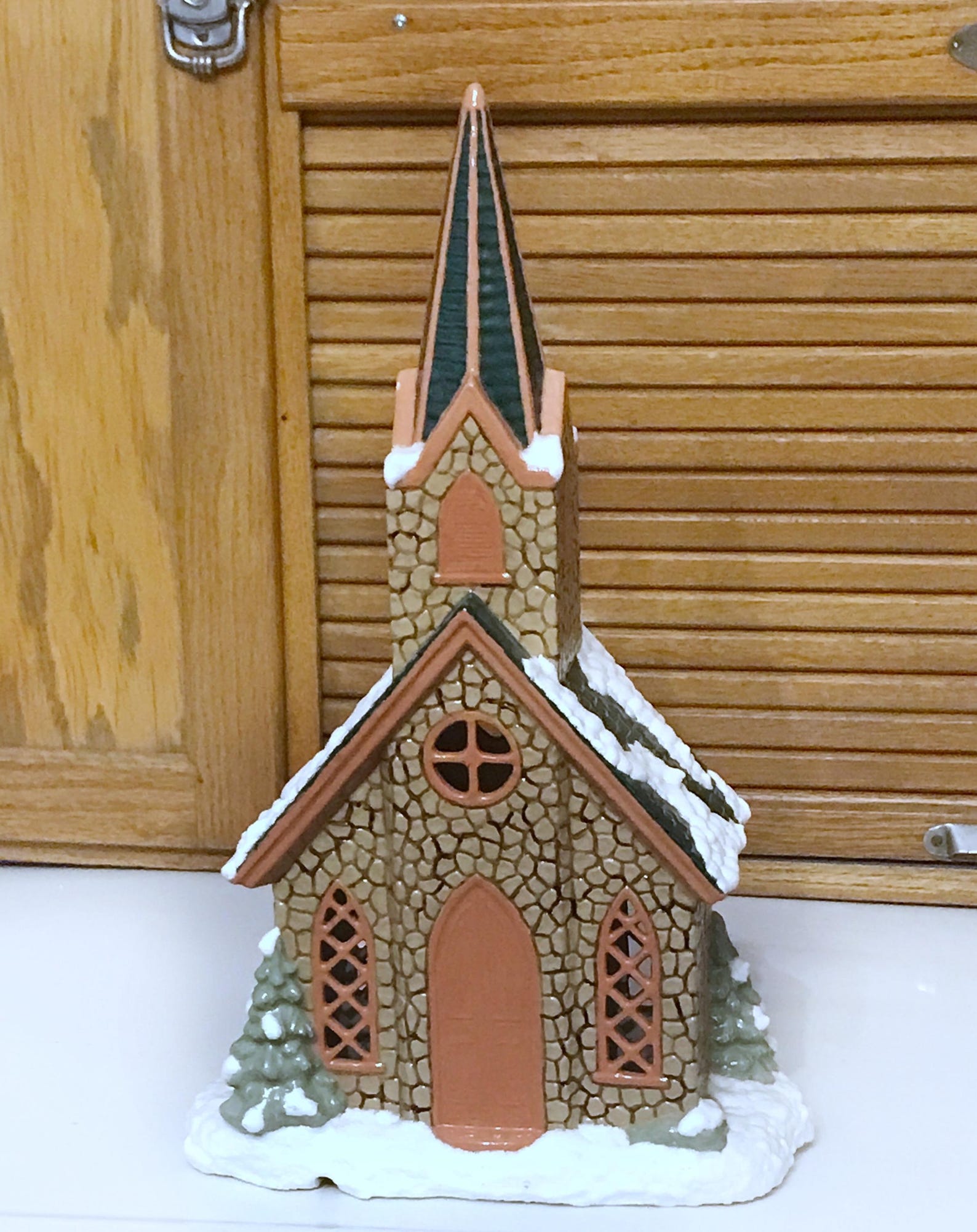Vintage Ceramic Lighted Christmas Church - Hand Painted - Winter Church ...