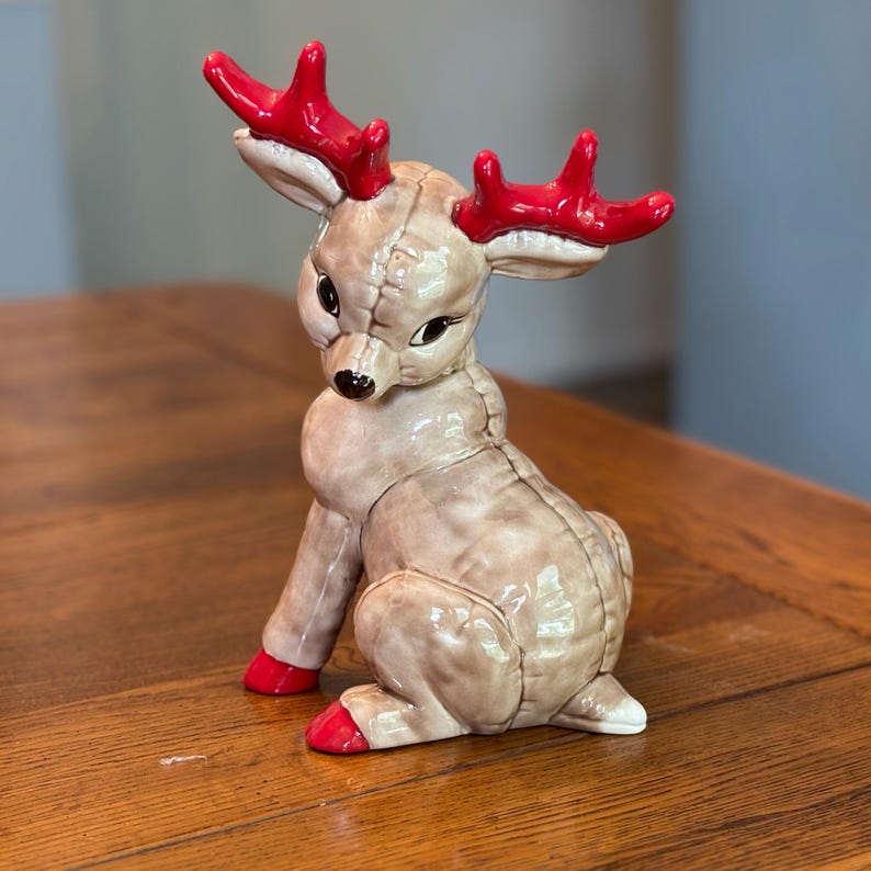 Vintage Kimple Christmas Reindeer - Quilted Look - Ceramic Holiday ...