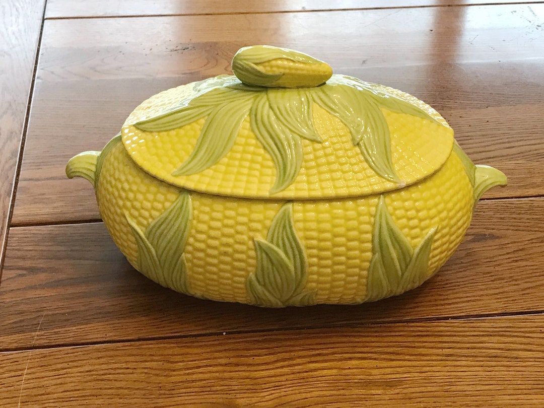 Vintage Ceramic Corn Serving Bowl Covered Corn Casserole Dish Ceramic ...