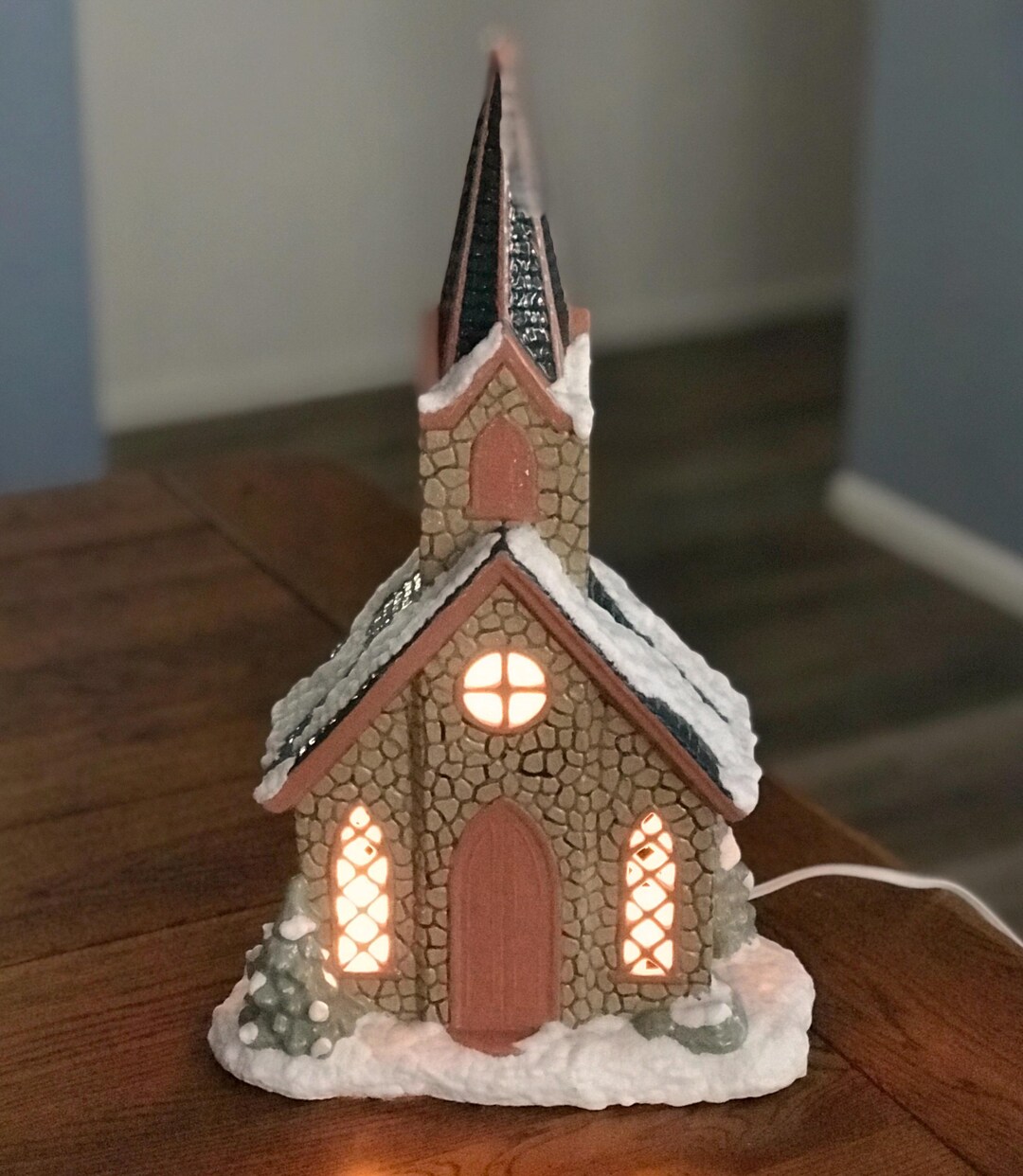 Vintage Ceramic Lighted Christmas Church - Hand Painted - Winter Church ...