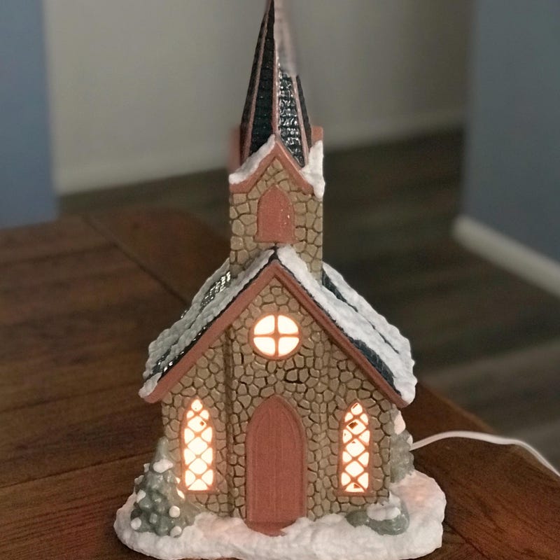 Lighted Ceramic Church - Etsy