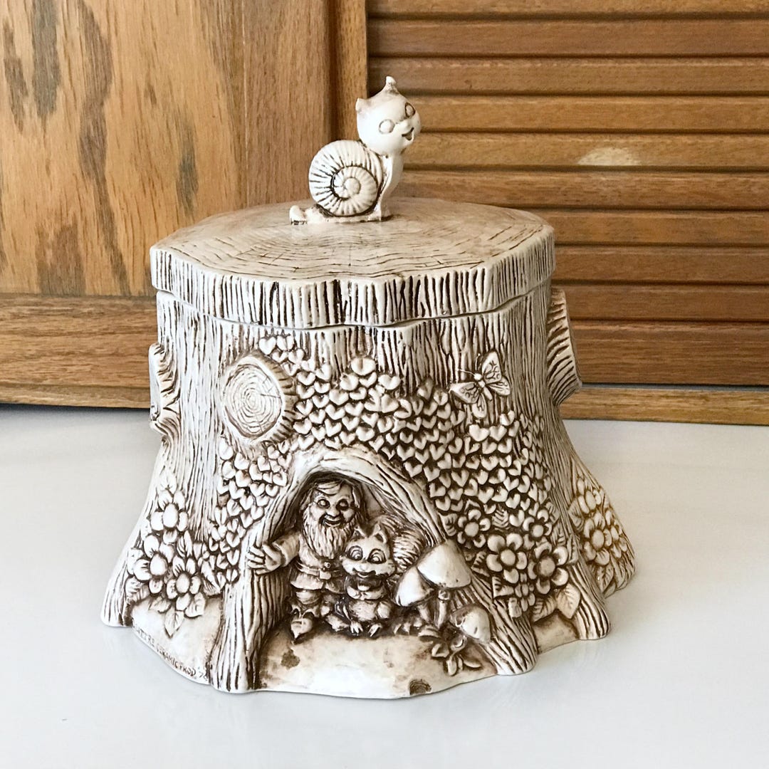 Vintage Ceramic Gnome Mushroom Cookie Jar - Mushroom Gnome Canister ...