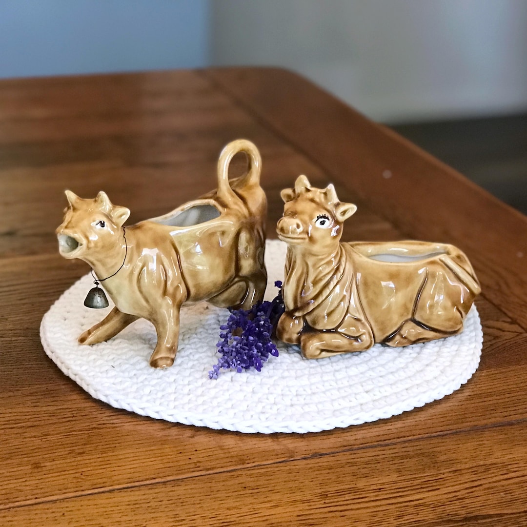 Vintage Ceramic Cow Creamer and Sugar Bowl Set - With Bell - Farmhouse ...