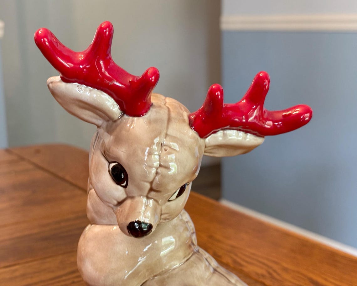 Vintage Kimple Christmas Reindeer - Quilted Look - Ceramic Holiday ...