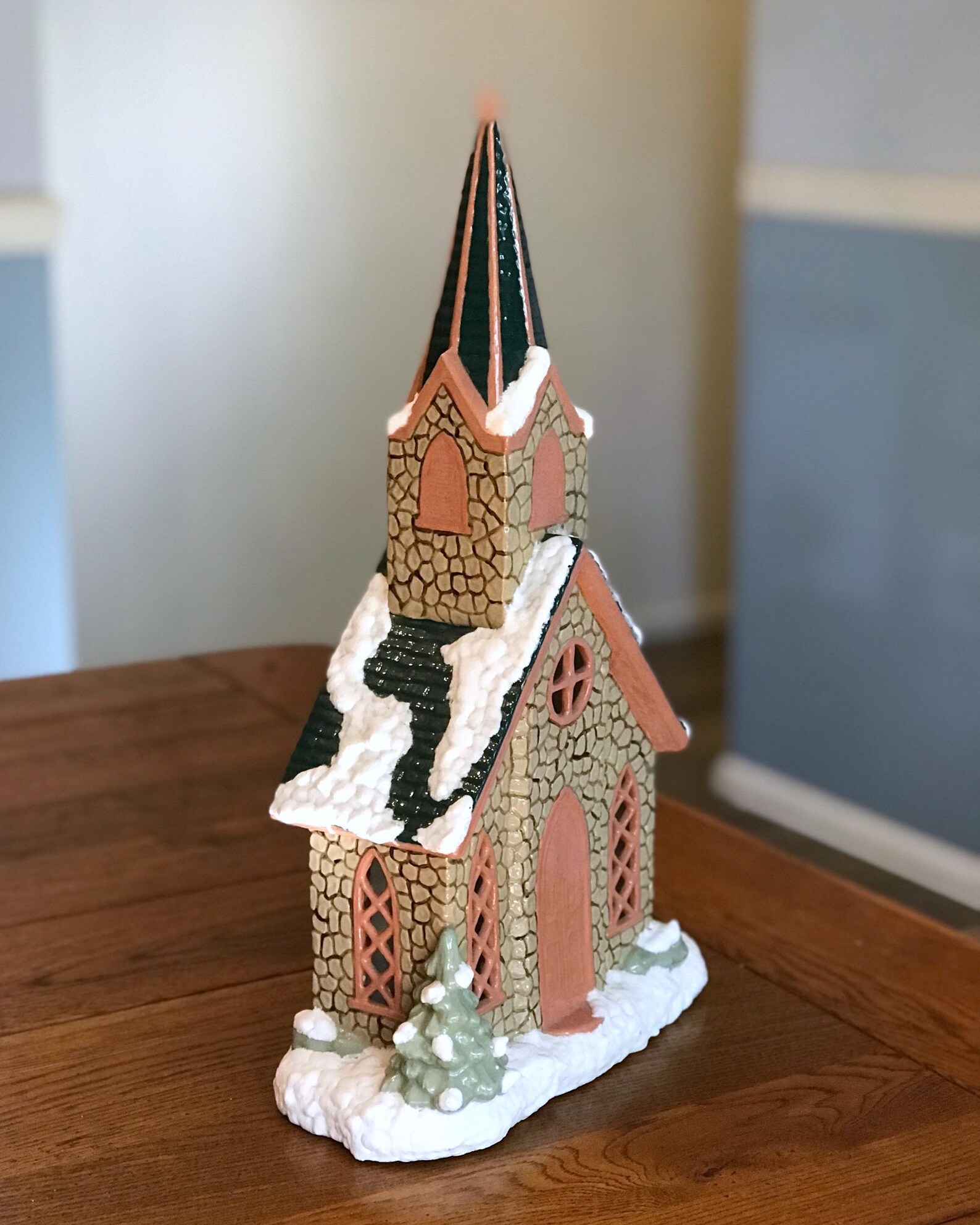 Vintage Ceramic Lighted Christmas Church - Hand Painted - Winter Church ...