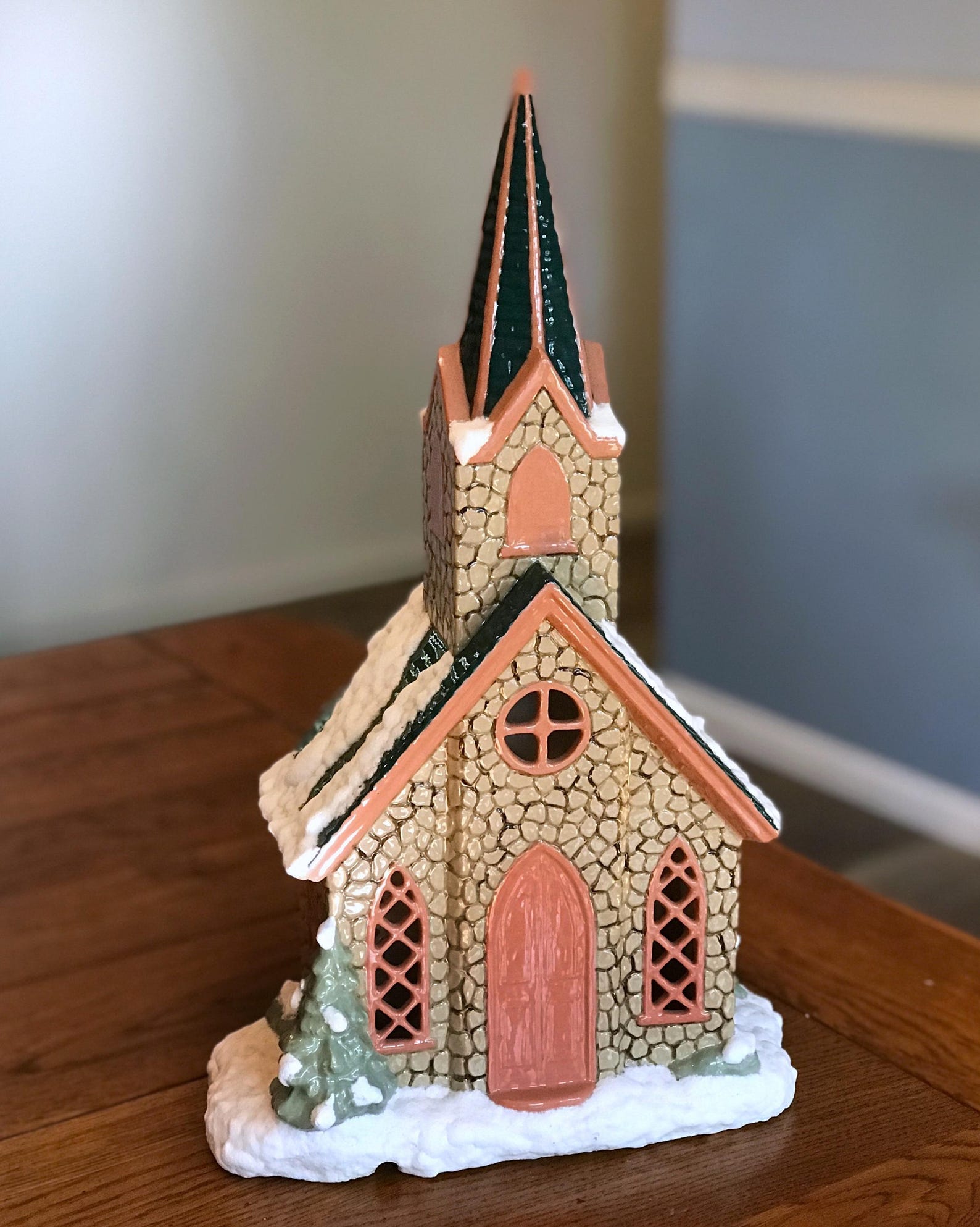Vintage Ceramic Lighted Christmas Church - Hand Painted - Winter Church ...