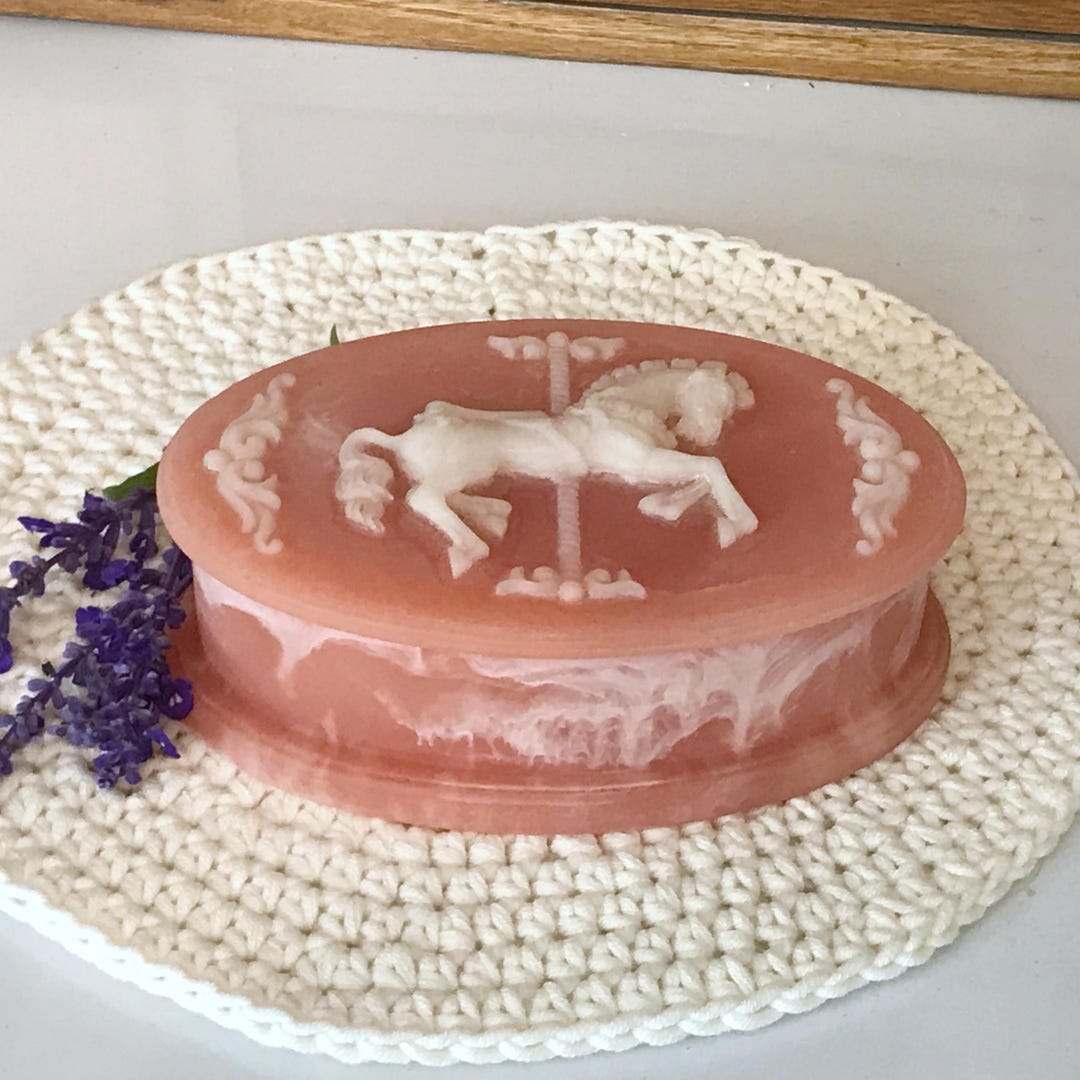 Vintage Carousel Horse Pink Oval Box Pink Marble Jewelry Box Avondale ...
