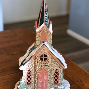 Vintage Ceramic Lighted Christmas Church - Hand Painted - Winter Church ...