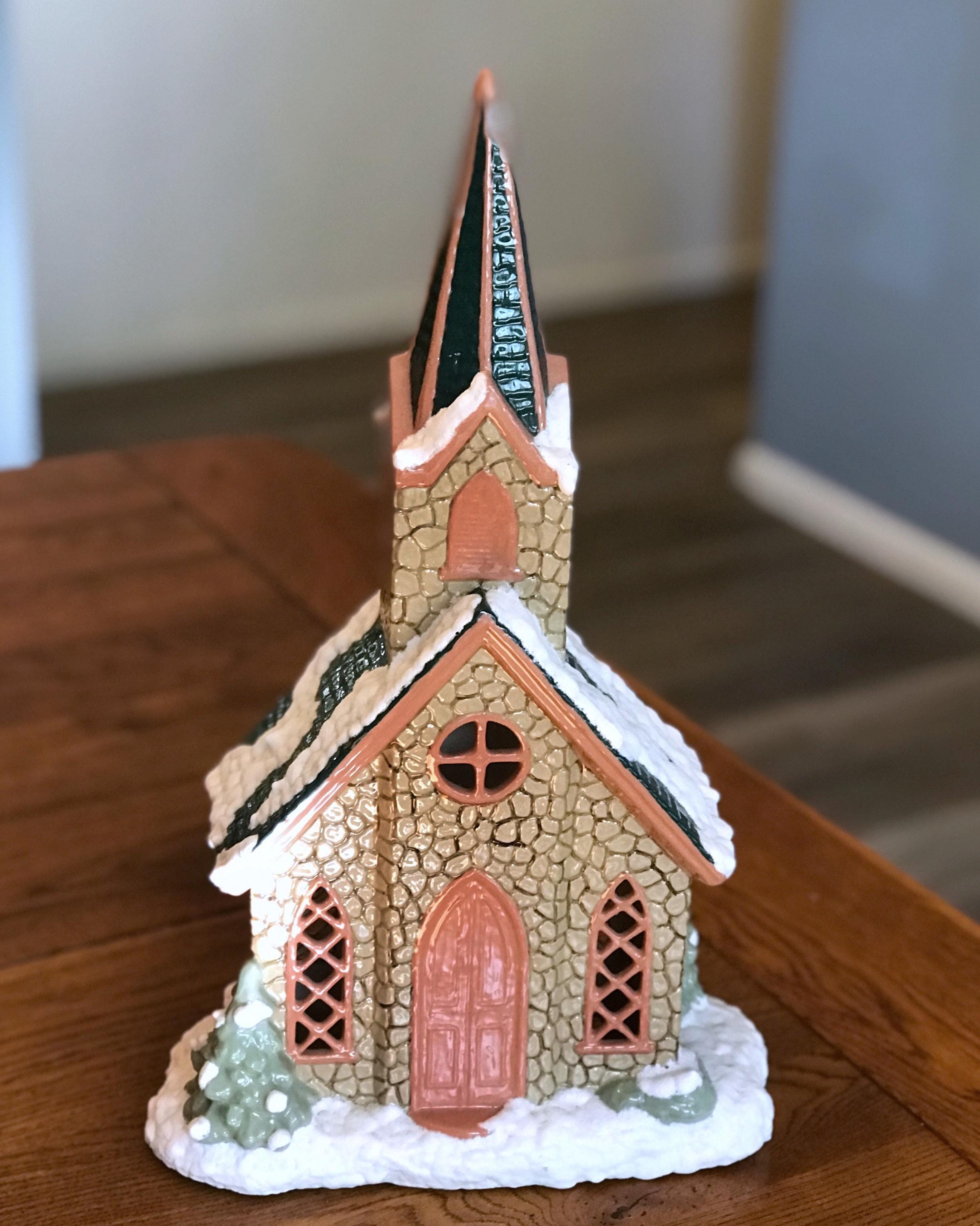 Vintage Ceramic Lighted Christmas Church - Hand Painted - Winter Church ...