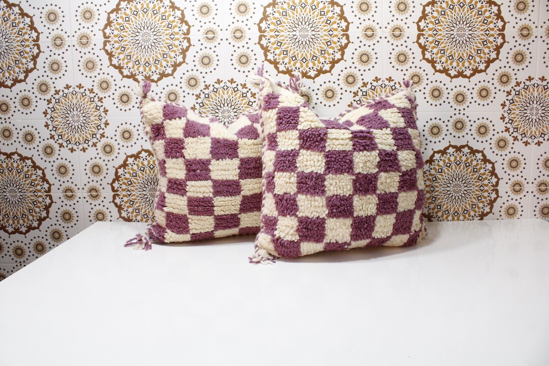 Set of Two (2) Moroccan Checkered Pillows Square Checker Pillows ...