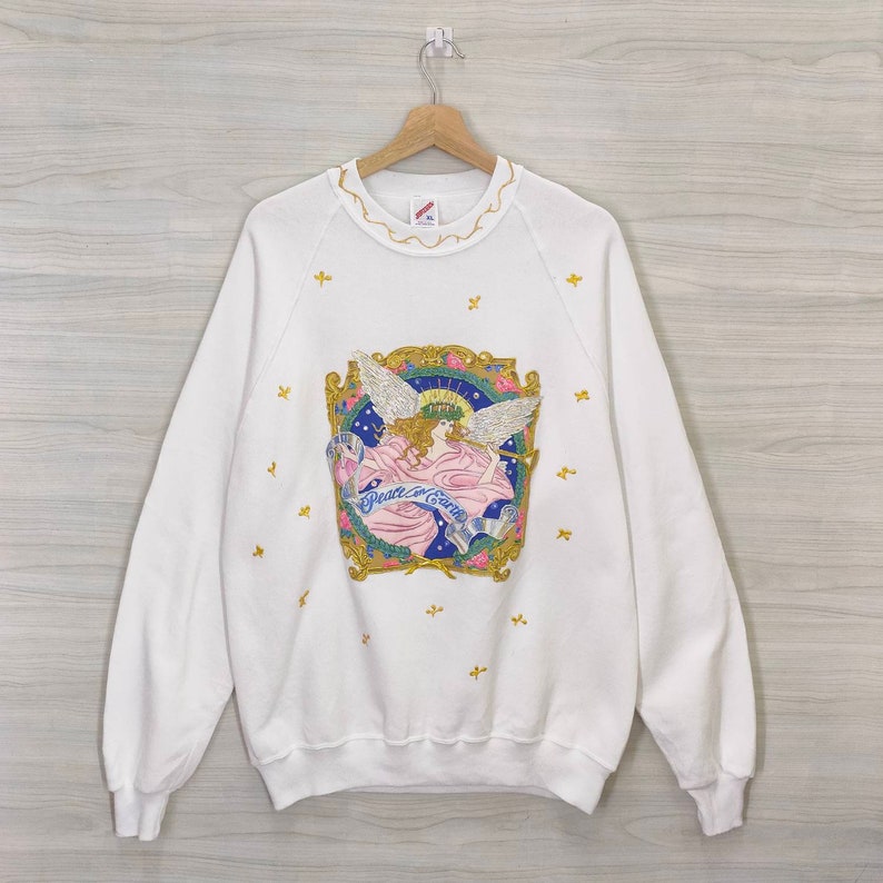 Peace on Earth Crewneck Vintage Sweatshirt White Jumper Pullover Womens Size XL - Etsy
