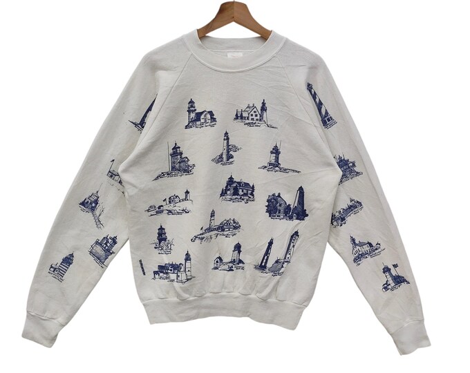 80s Michigan Lighthouses Sweatshirt Vintage Cape Cod Sweater Jumper ...