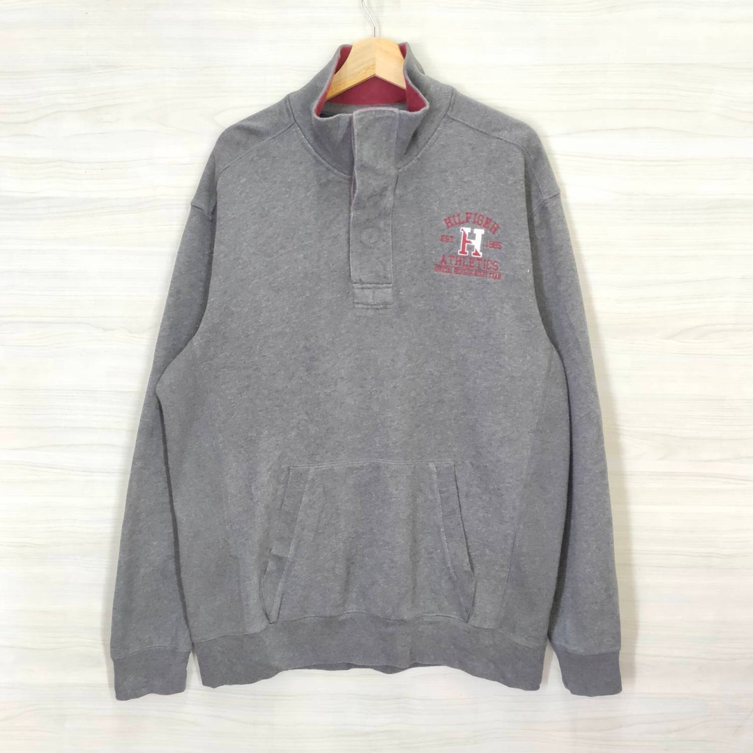 Tommy Hilfiger Rugby Team Gray Sweater Activewear Long Sleeve Pullover ...
