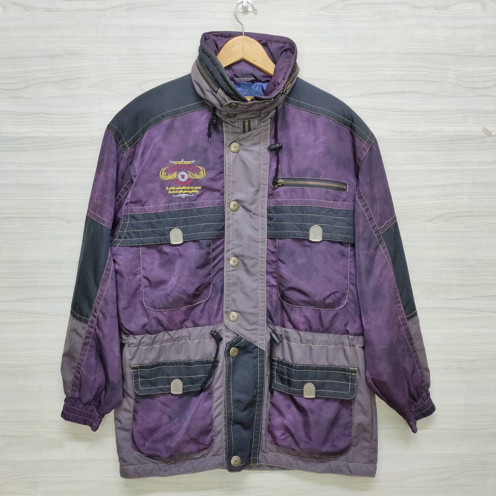 Snow Jacket Vintage 90s Color Block Jacket Skiwear Hoodie Winter Jacket ...
