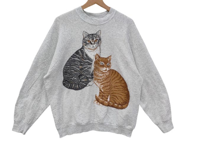 80s Cat Raglan Sweatshirt Large Vintage Cool Cat Attitude Pullover ...