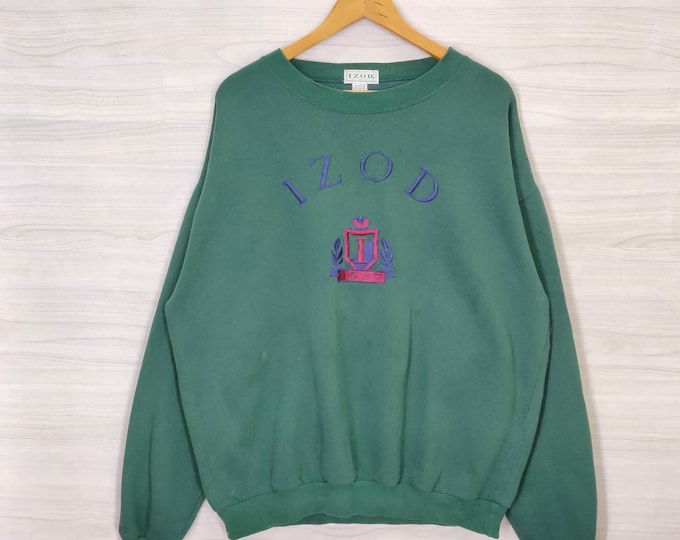 90s Izod Crewneck Sweatshirt X-large Vintage Izod Sweater Jumper Pullover Embroidery Baggy Green ...
