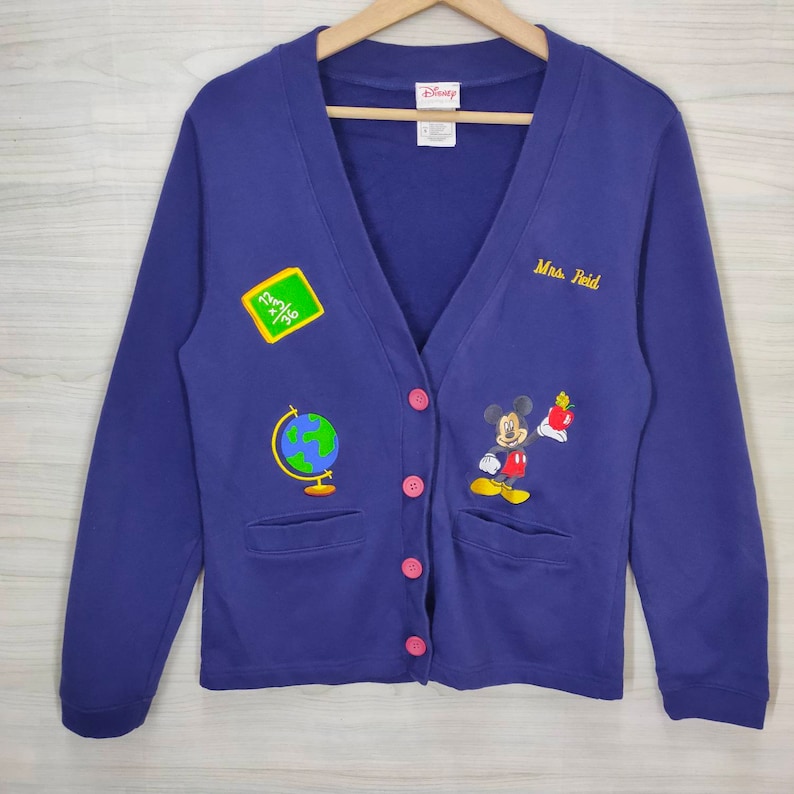 MICKEY MOUSE Cardigan Small Vintage Mickey Mouse Sweater Blazer Outwear ...