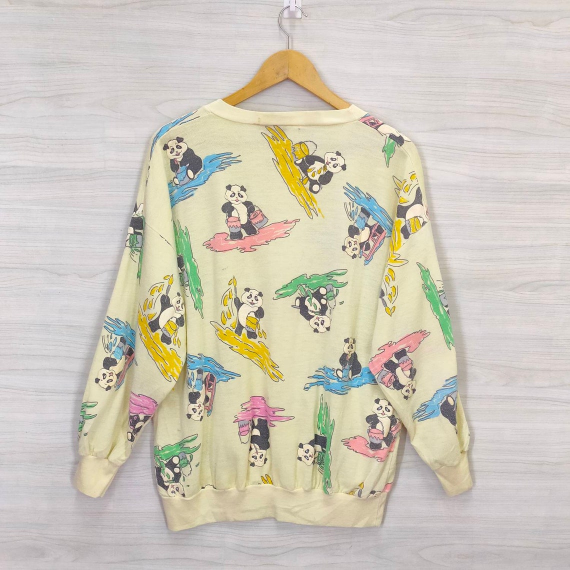 Cute Panda Sweater Vintage Panda Bears Jumper Sweatshirt Yellow Womens ...