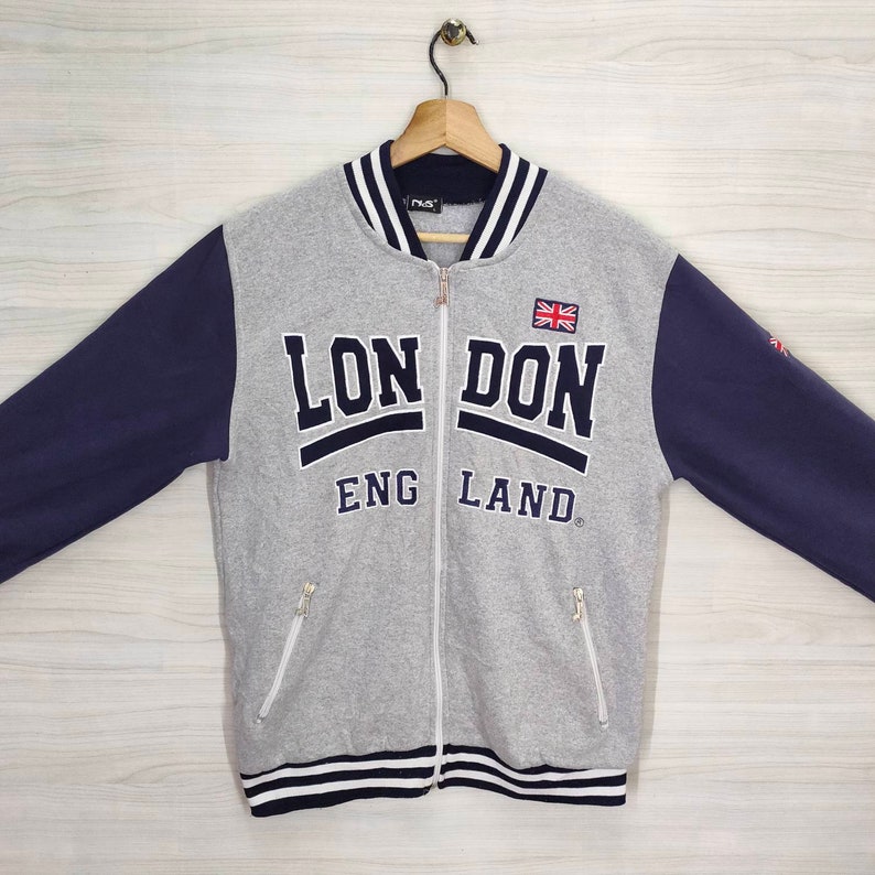 London England Varsity Jacket Medium Vintage NOS Sweater Zipper ...