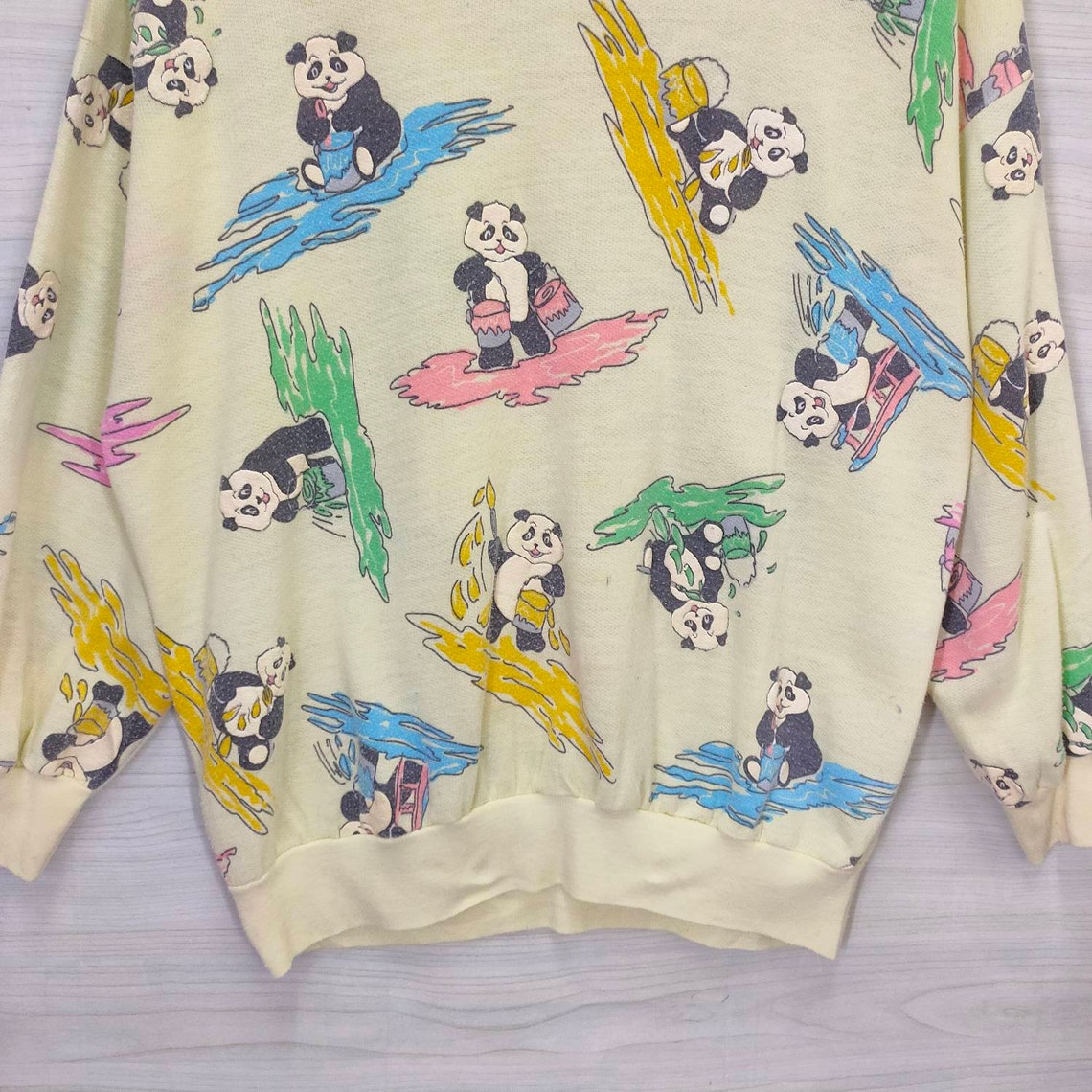 Cute Panda Sweater Vintage Panda Bears Jumper Sweatshirt Yellow Womens ...
