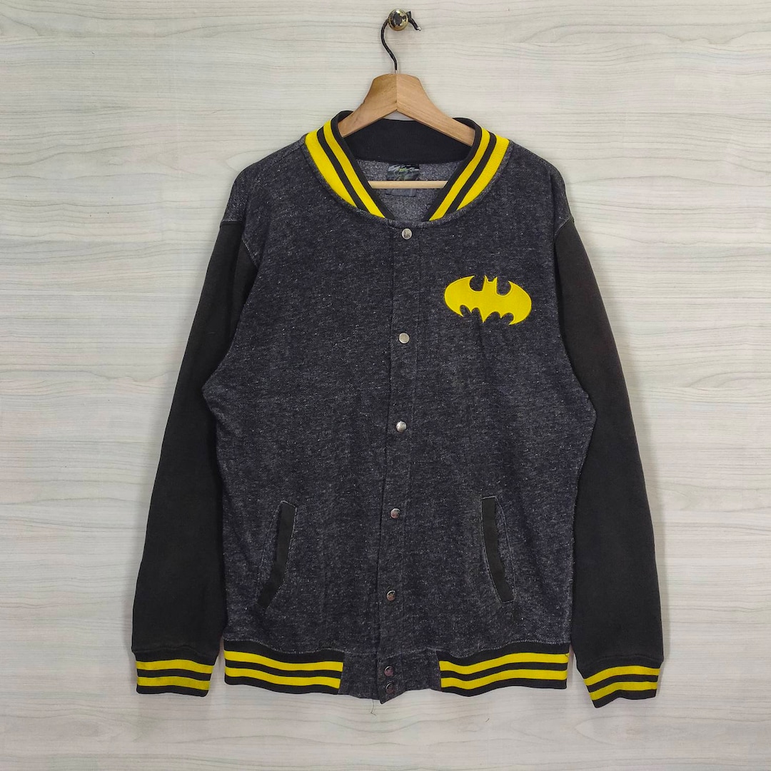 Y2K Batman Sweater Medium Vintage Batman Varsity Snap Button Cardigan ...