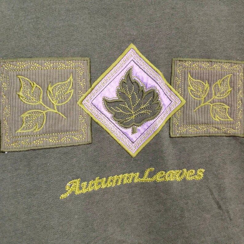 Autumn Leaves Sweater Large Vintage Embroidery Leaf Sweatshirt - Etsy