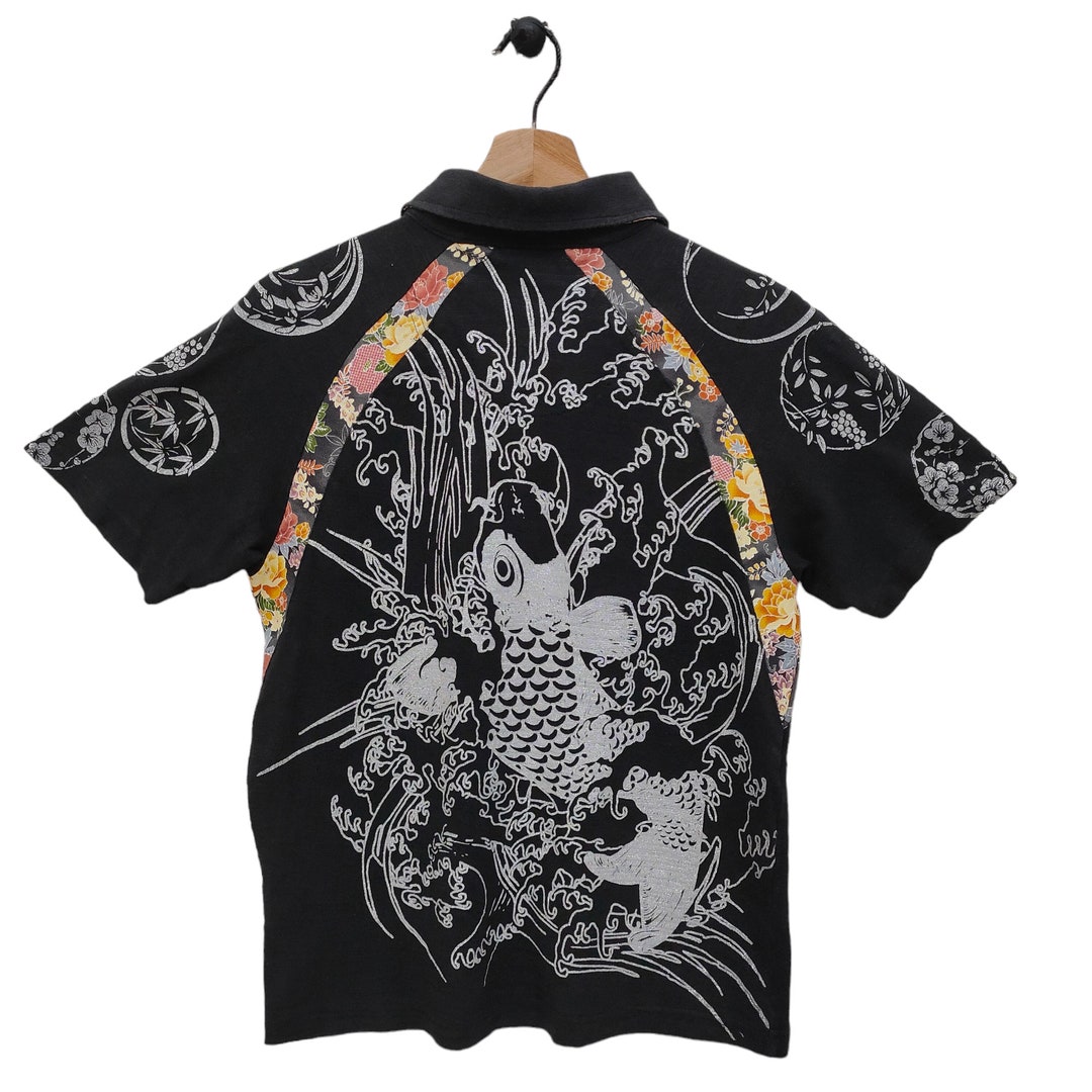 Japanese Traditional Polo Shirt Pop Art Medium Vintage Japanese Irezumi ...
