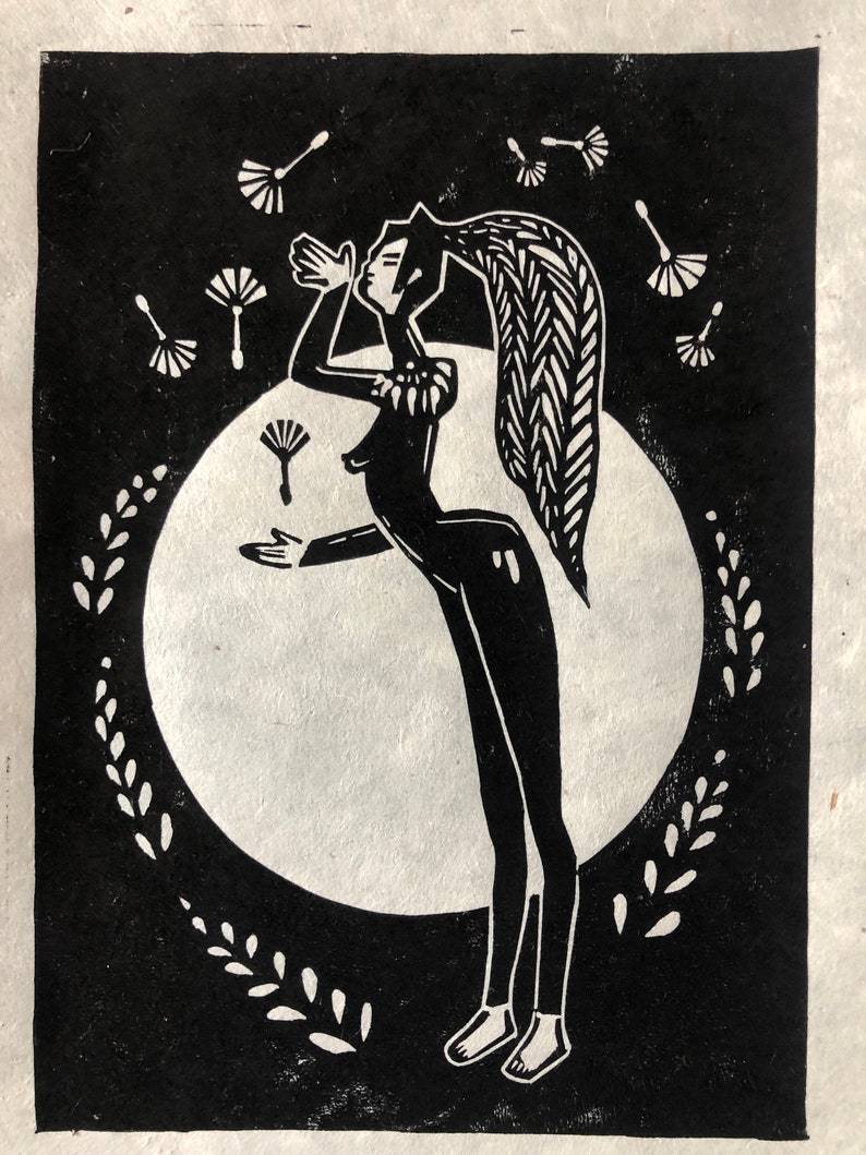 Linocut Print Linocut spirit Blow on Handmade - Etsy