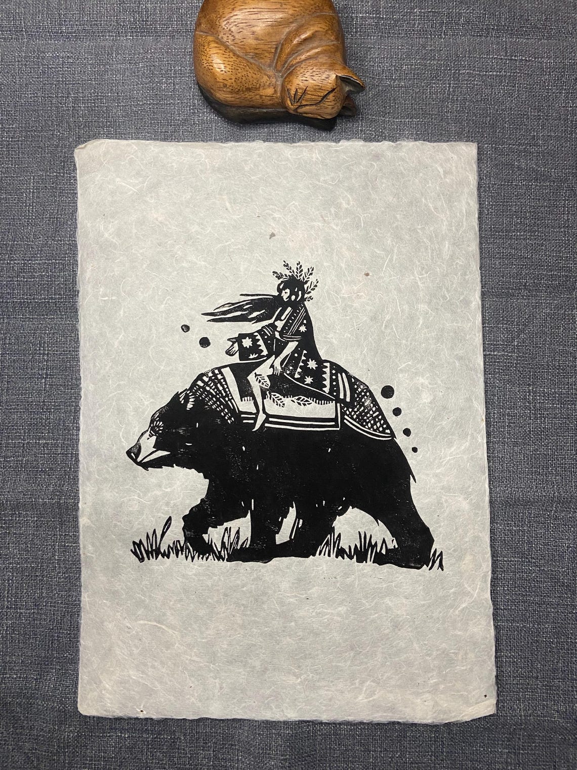 Linocut Print "tailwind" on Handmade Daphne Paper A4 - Etsy