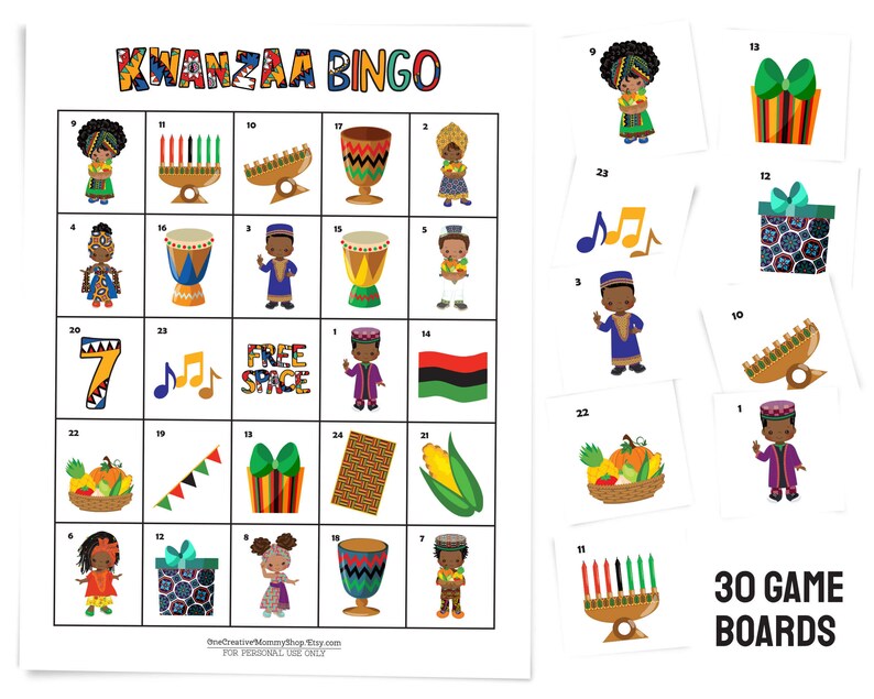 Kwanzaa Bingo Card Game for Parties and Family Gatherings; 30 Printable ...