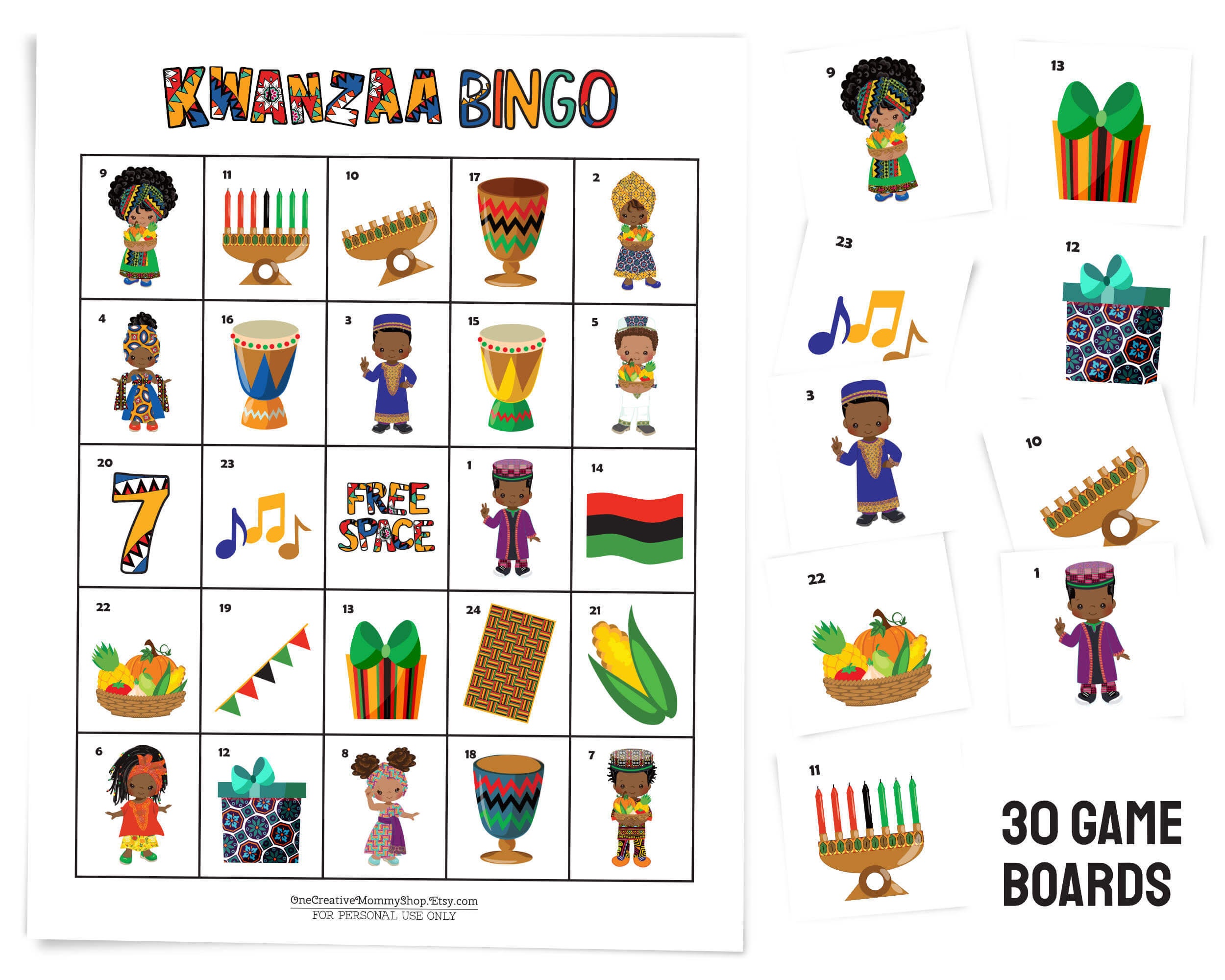 Kwanzaa Bingo Card Game for Parties and Family Gatherings 30 Printable ...