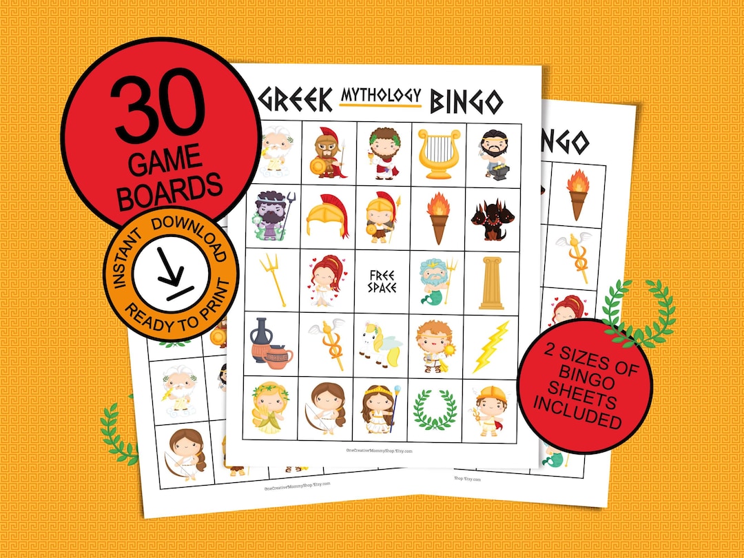 Greek Mythology Bingo Game for Kids; Greek Gods and Goddesses; 30 ...