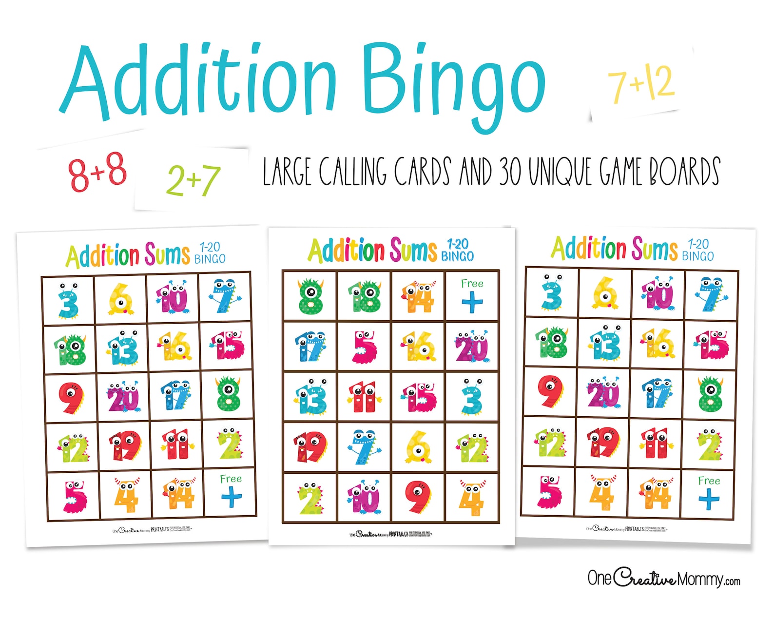 Addition Sums 1-20 Bingo Game - Etsy