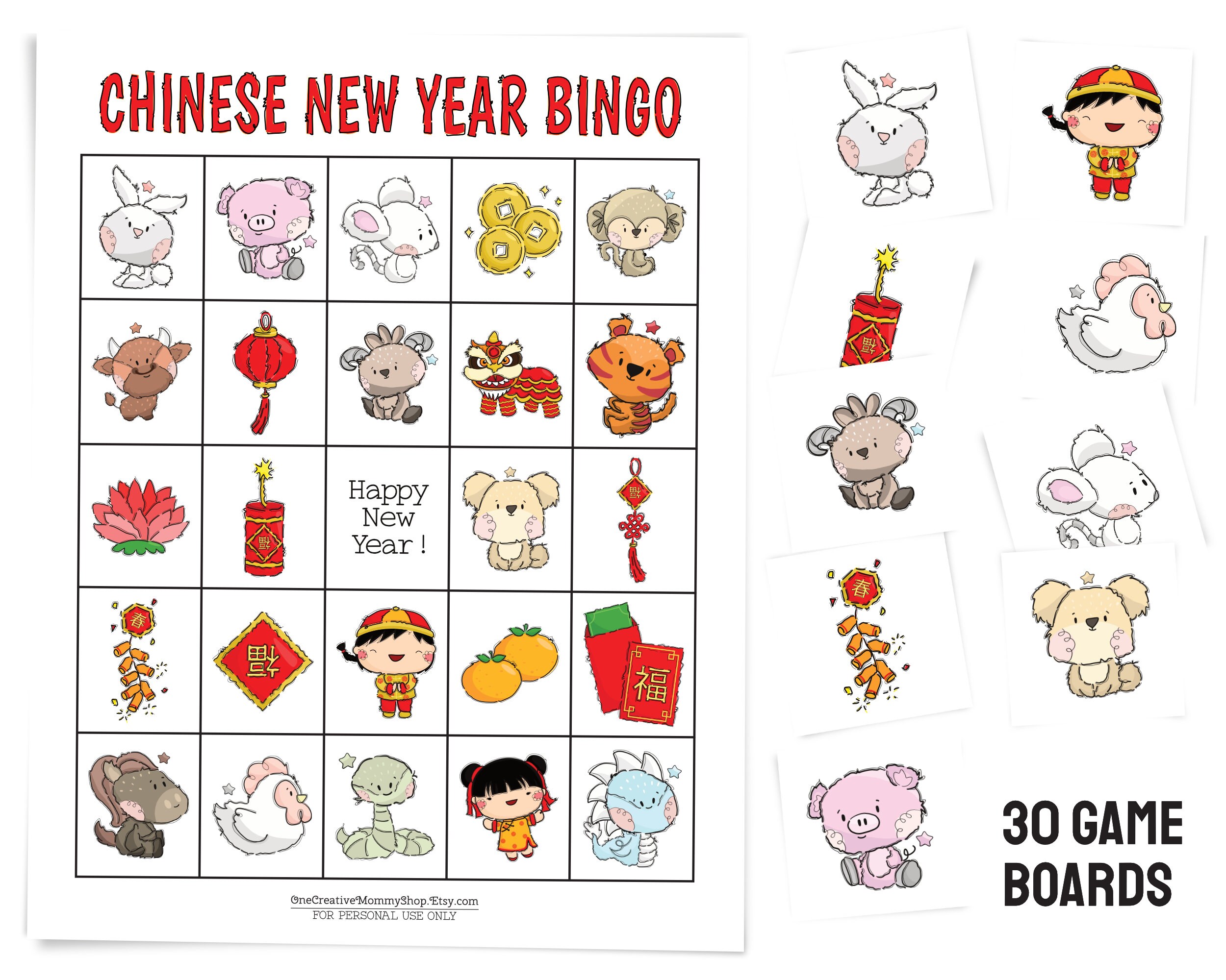 Chinese New Year Bingo Card Game for Parties and Family Gatherings 30 ...